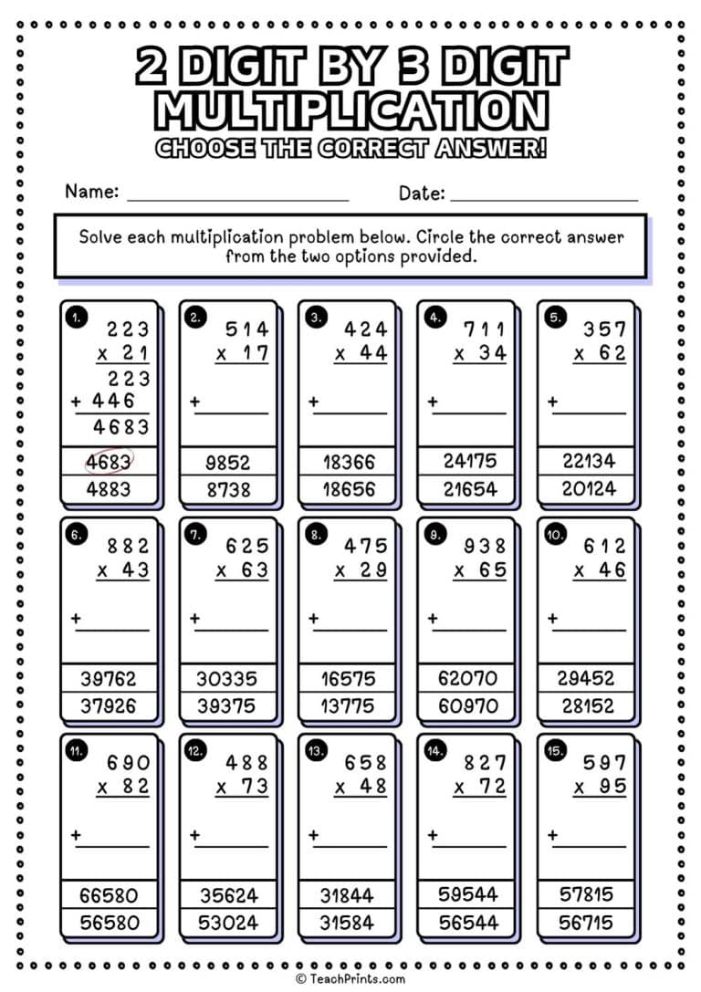 Free 2 Digit by 3 Digit Multiplication Worksheets - Teach Prints