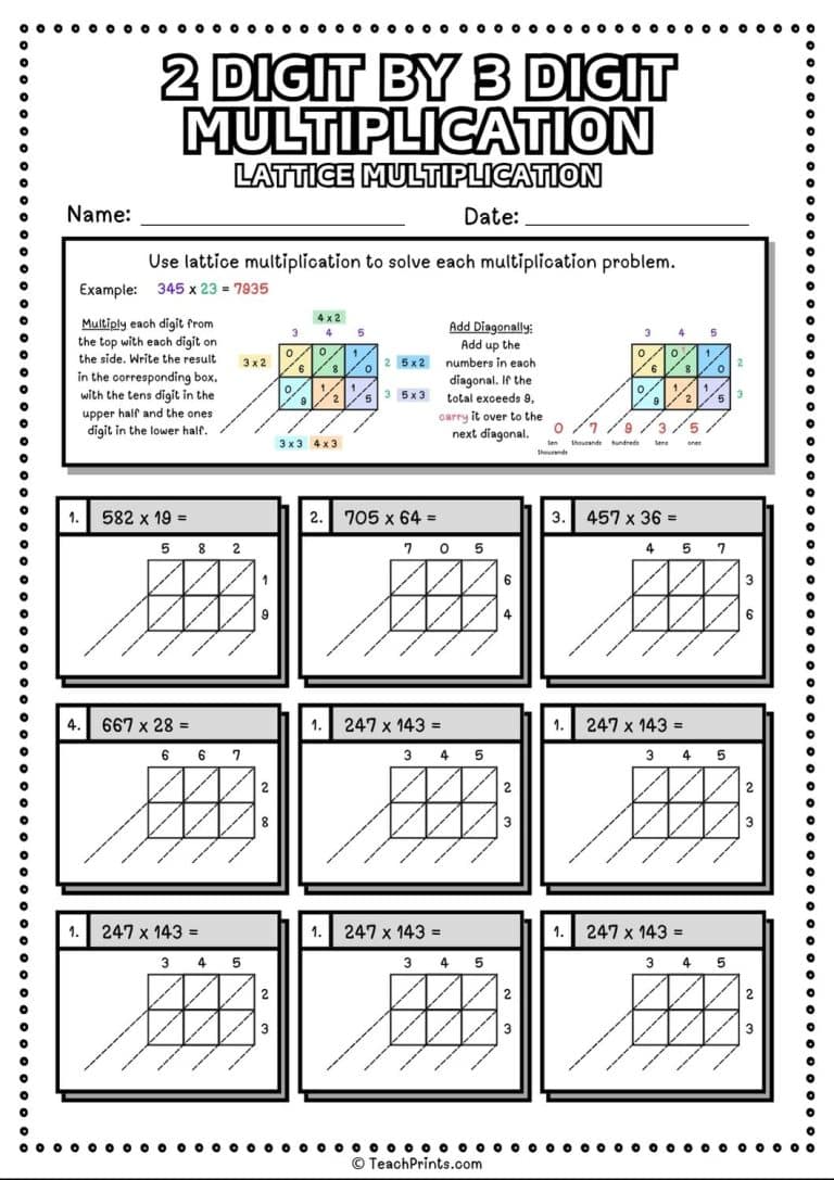 Free 2 Digit by 3 Digit Multiplication Worksheets - Teach Prints
