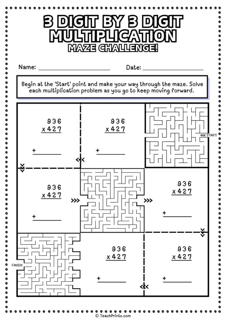 Free 3 Digit by 3 Digit Multiplication Worksheets - Teach Prints