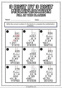 Free 3 Digit by 3 Digit Multiplication Worksheets - Teach Prints