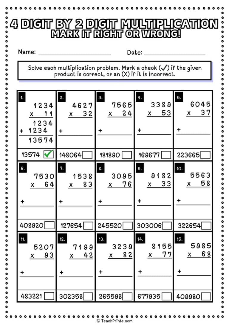 Free 4 Digit by 2 Digit Multiplication Worksheets - Teach Prints