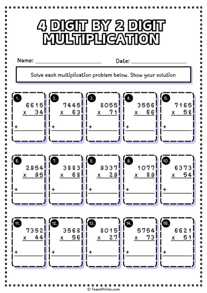 Free 4 Digit by 2 Digit Multiplication Worksheets - Teach Prints