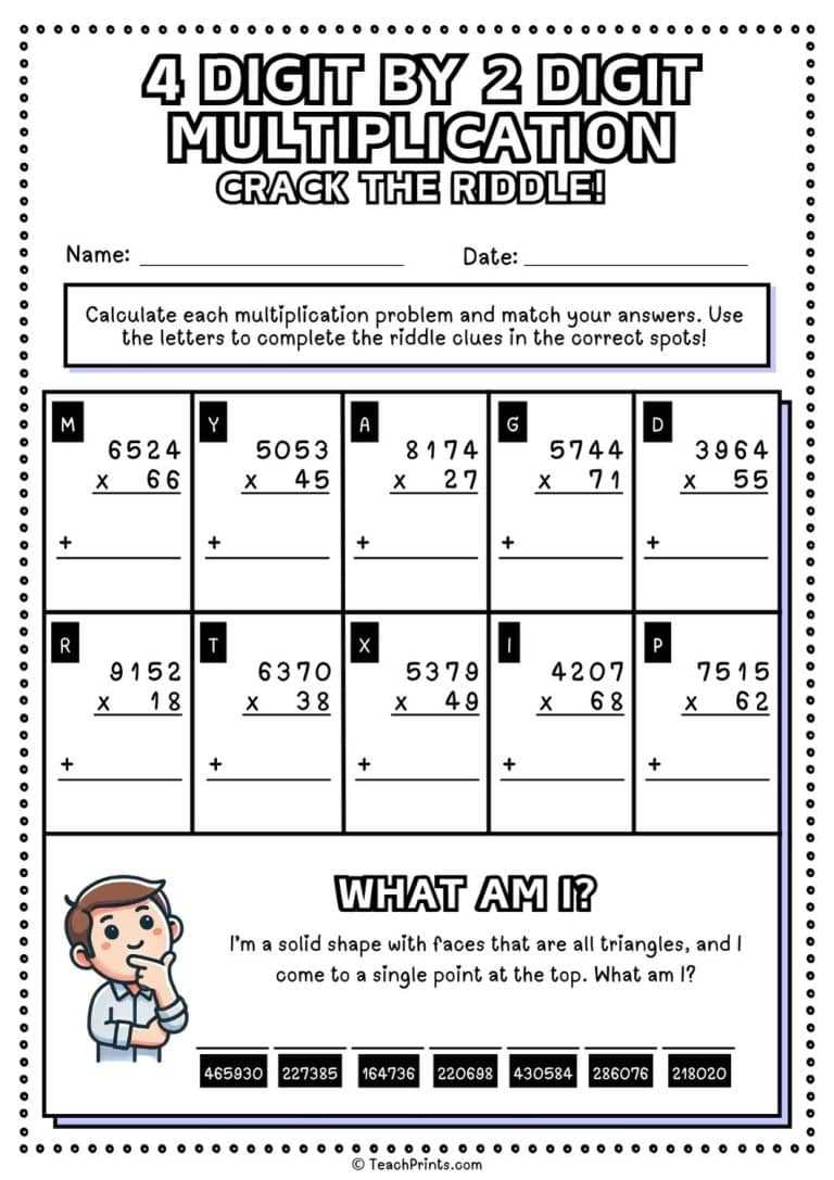 Free 4 Digit by 2 Digit Multiplication Worksheets - Teach Prints