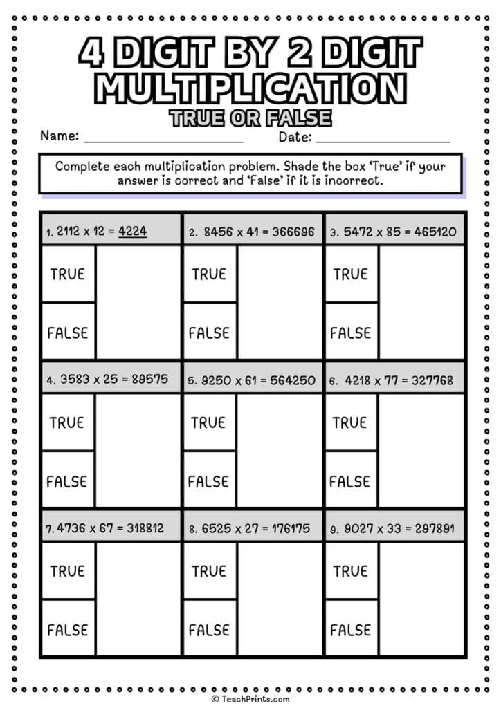 Free 4 Digit by 2 Digit Multiplication Worksheets - Teach Prints
