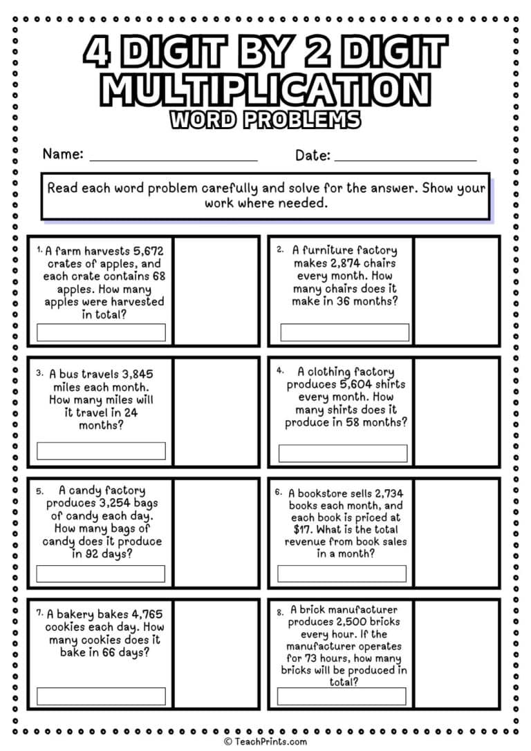 Free 4 Digit by 2 Digit Multiplication Worksheets - Teach Prints