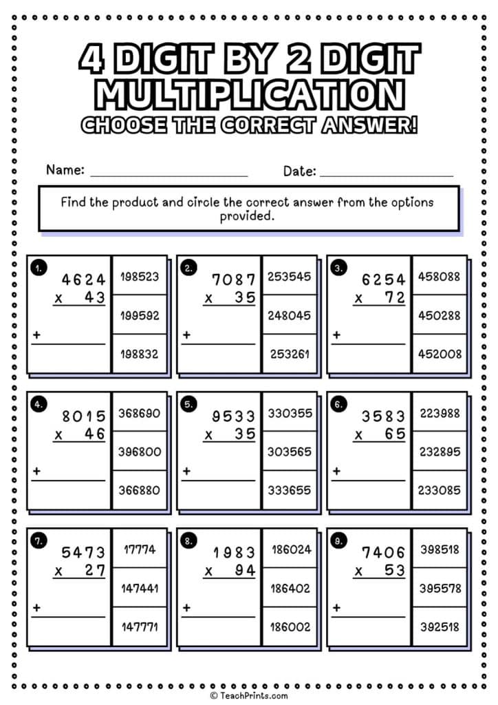 Free 4 Digit by 2 Digit Multiplication Worksheets - Teach Prints