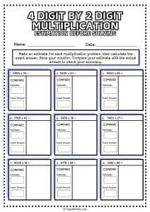 Free 4 Digit by 2 Digit Multiplication Worksheets - Teach Prints