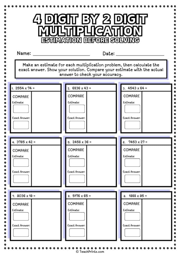 Free 4 Digit by 2 Digit Multiplication Worksheets - Teach Prints