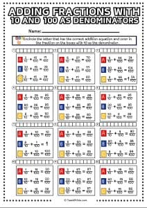 Free Adding Fractions with 10 and 100 as Denominators Worksheets ...