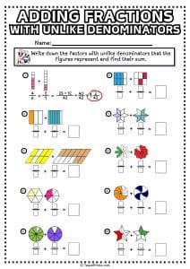 Free Adding Fractions with Unlike Denominators Worksheets - Teach Prints