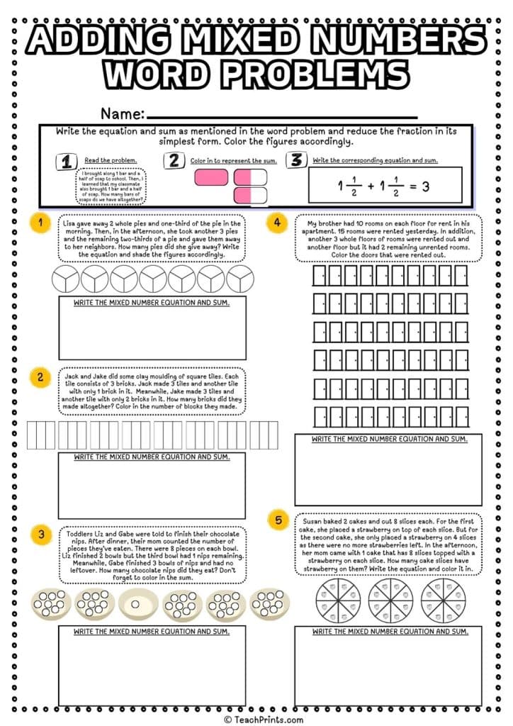 Free Adding Mixed Numbers Worksheets - Teach Prints