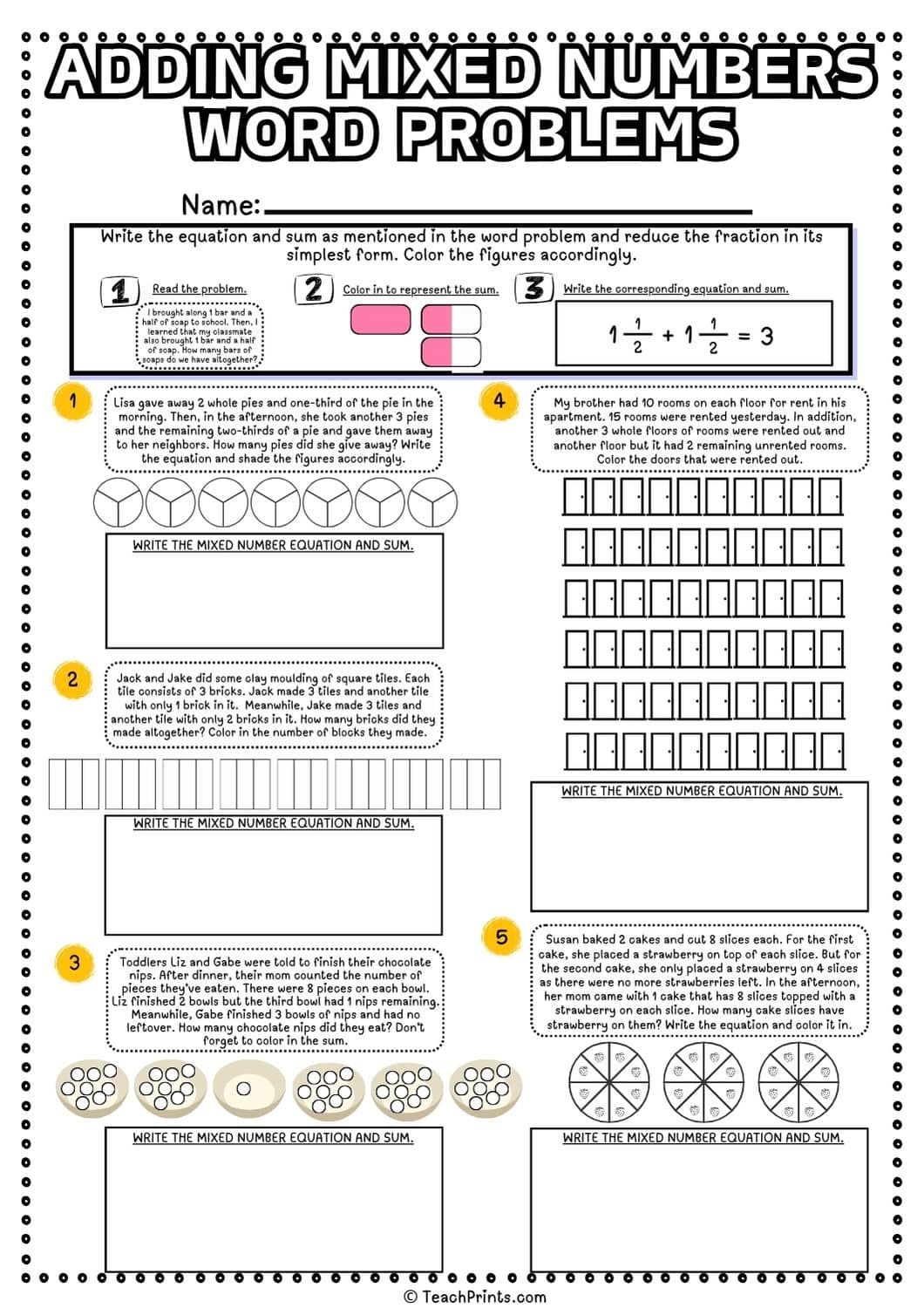 Free Adding Mixed Numbers Worksheets - Teach Prints