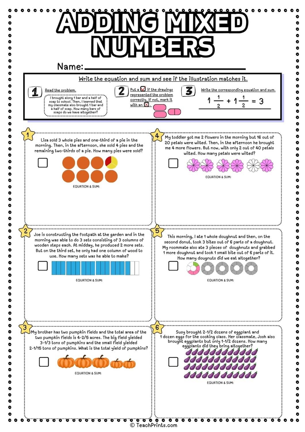 Free Adding Mixed Numbers Worksheets - Teach Prints