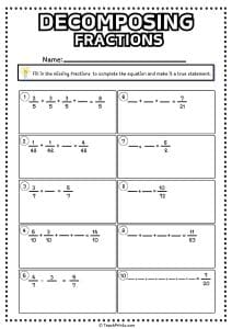 Free Decomposing Fractions Worksheets - Teach Prints