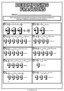 Free Decomposing Fractions Worksheets - Teach Prints