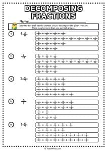 Free Decomposing Fractions Worksheets - Teach Prints