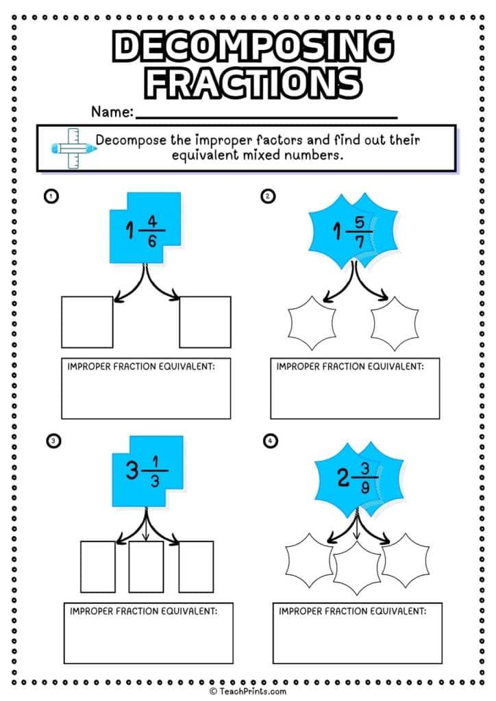 Free Decomposing Fractions Worksheets - Teach Prints