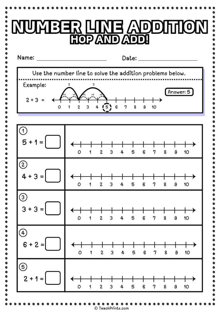 Number Line Addition Worksheets - Free! - Teach Prints