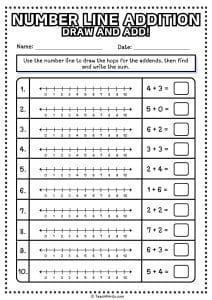 Number Line Addition Worksheets - Free! - Teach Prints