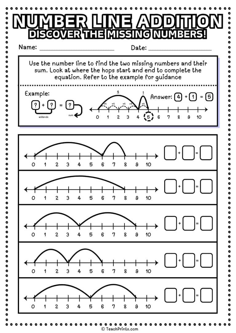 Number Line Addition Worksheets - Free! - Teach Prints