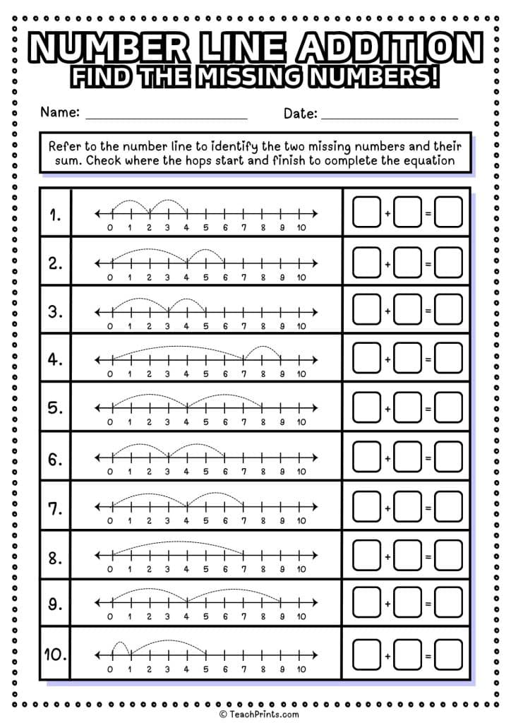 Number Line Addition Worksheets - Free! - Teach Prints