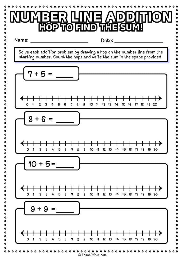 Number Line Addition Worksheets - Free! - Teach Prints