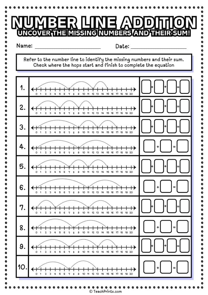 Number Line Addition Worksheets - Free! - Teach Prints