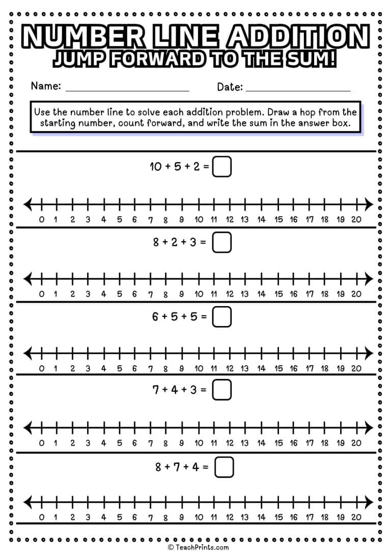 Number Line Addition Worksheets - Free! - Teach Prints