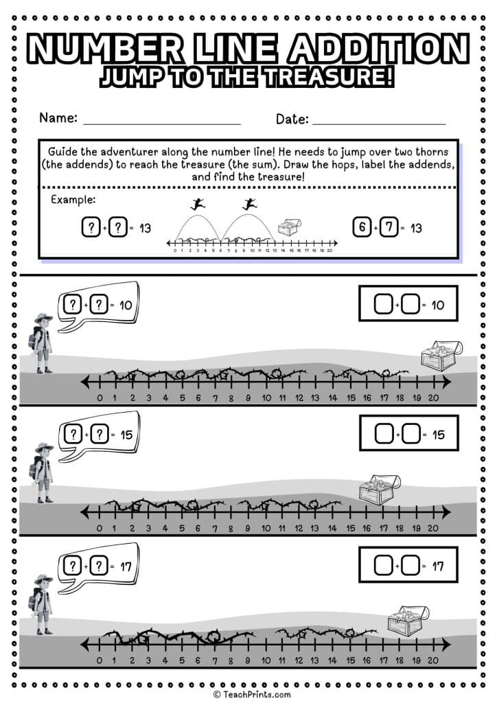 Number Line Addition Worksheets - Free! - Teach Prints