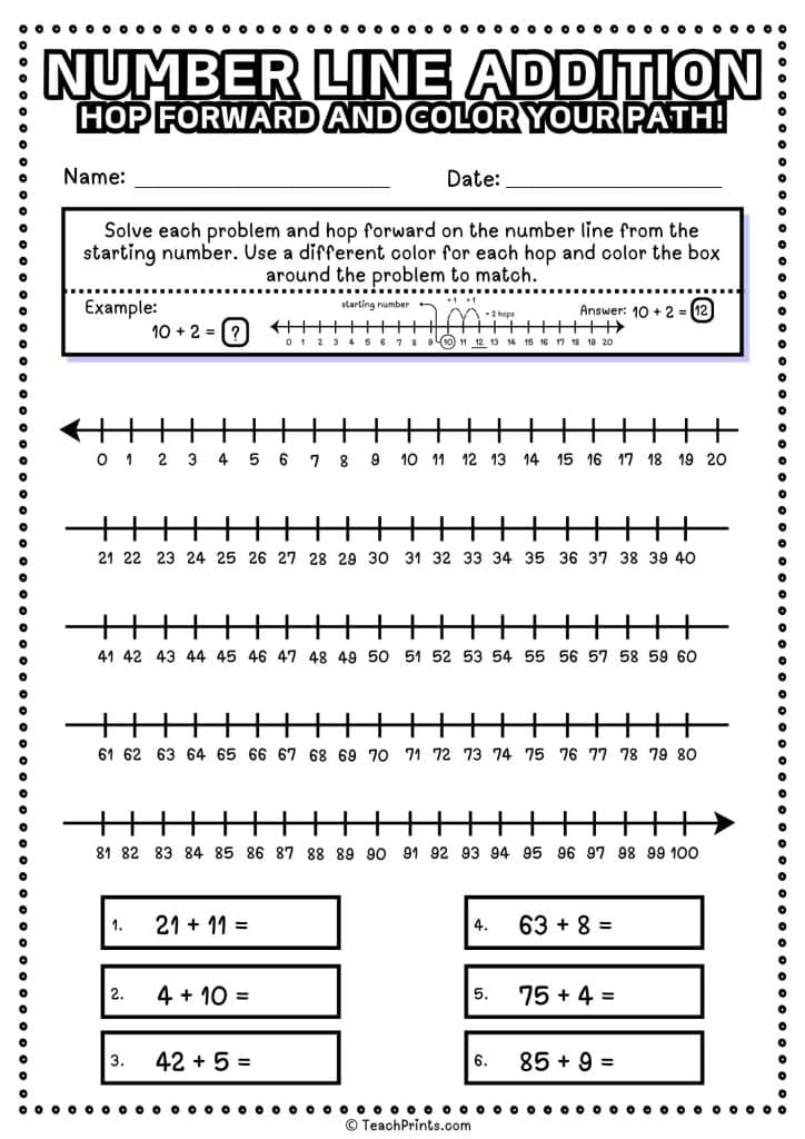Number Line Addition Worksheets - Free! - Teach Prints