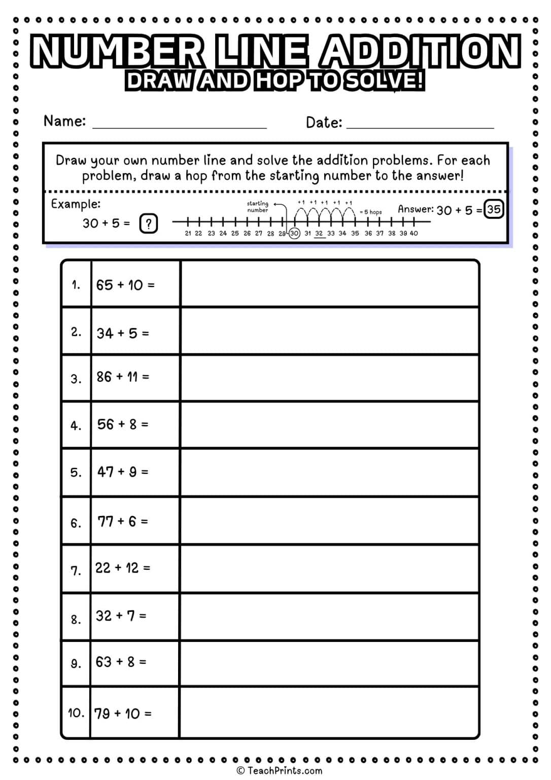 Number Line Addition Worksheets - Free! - Teach Prints