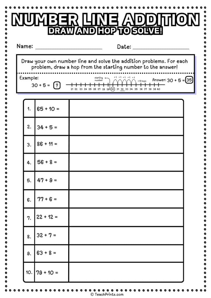 Number Line Addition Worksheets - Free! - Teach Prints
