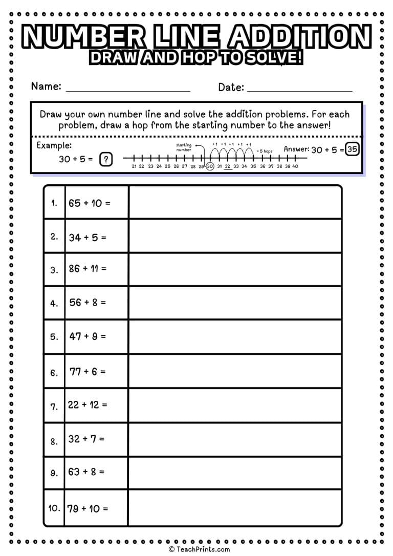Number Line Addition Worksheets - Free! - Teach Prints