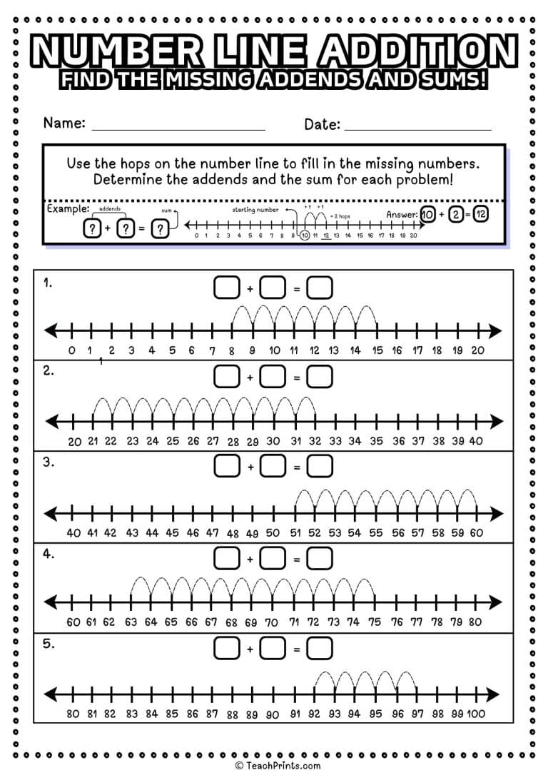 Number Line Addition Worksheets - Free! - Teach Prints