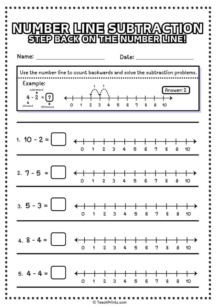 Number Line Subtraction Worksheets - Free! - Teach Prints