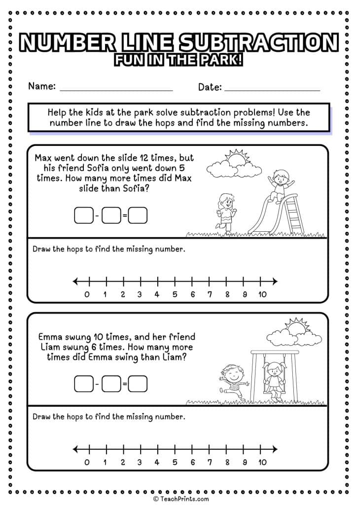 Number Line Subtraction Worksheets - Free! - Teach Prints