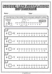 Number Line Subtraction Worksheets - Free! - Teach Prints