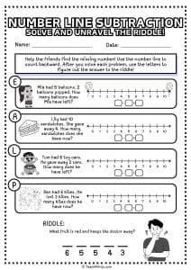 Number Line Subtraction Worksheets - Free! - Teach Prints
