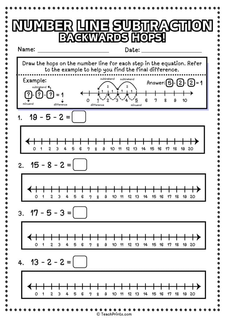 Number Line Subtraction Worksheets - Free! - Teach Prints