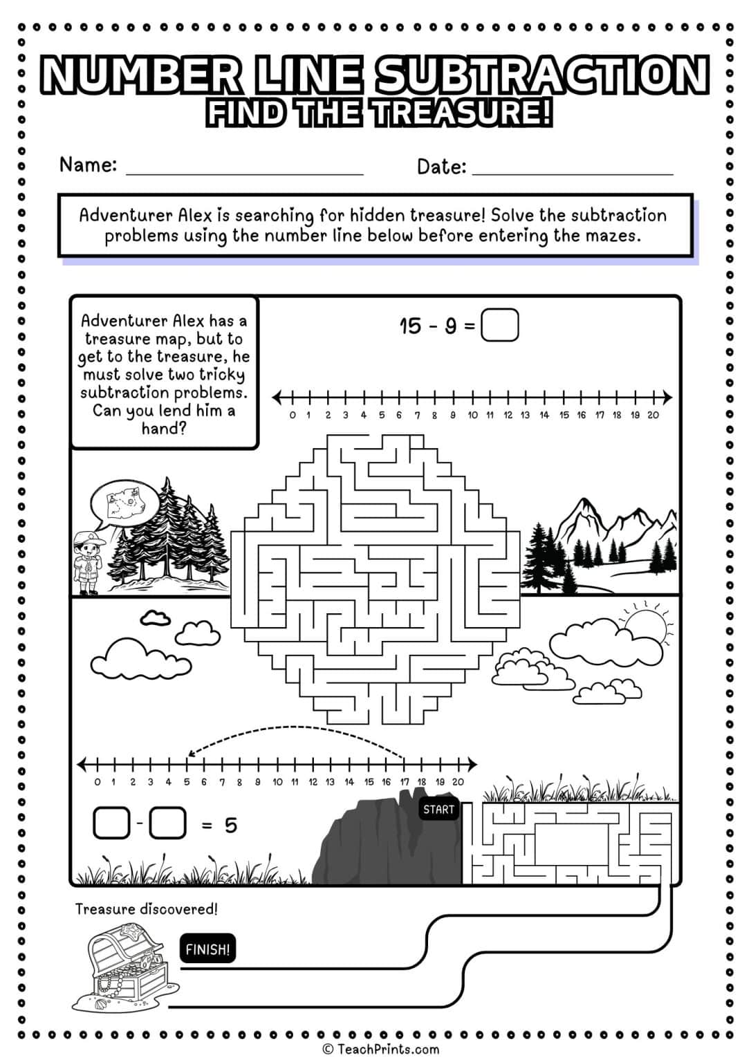 Number Line Subtraction Worksheets - Free! - Teach Prints