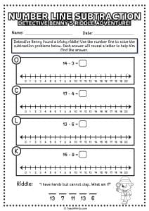 Number Line Subtraction Worksheets - Free! - Teach Prints