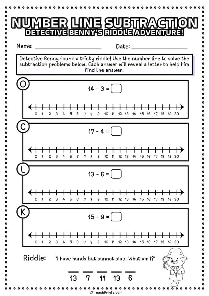 Number Line Subtraction Worksheets - Free! - Teach Prints