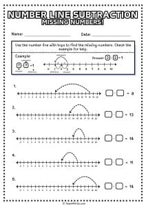 Number Line Subtraction Worksheets - Free! - Teach Prints