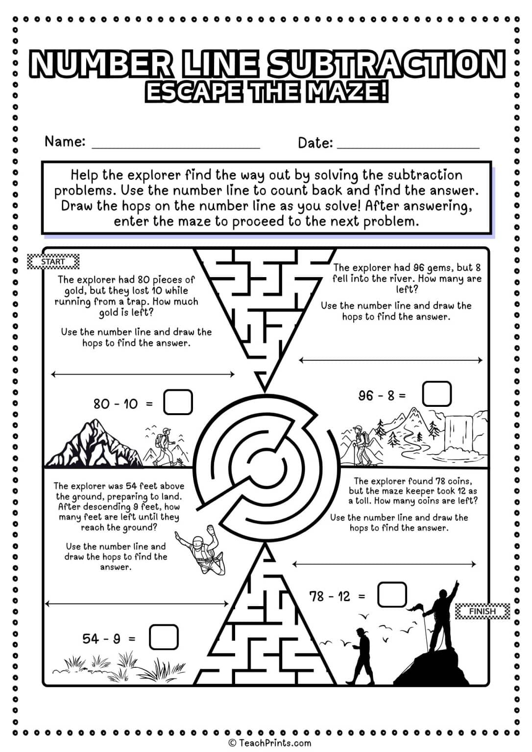 Number Line Subtraction Worksheets - Free! - Teach Prints