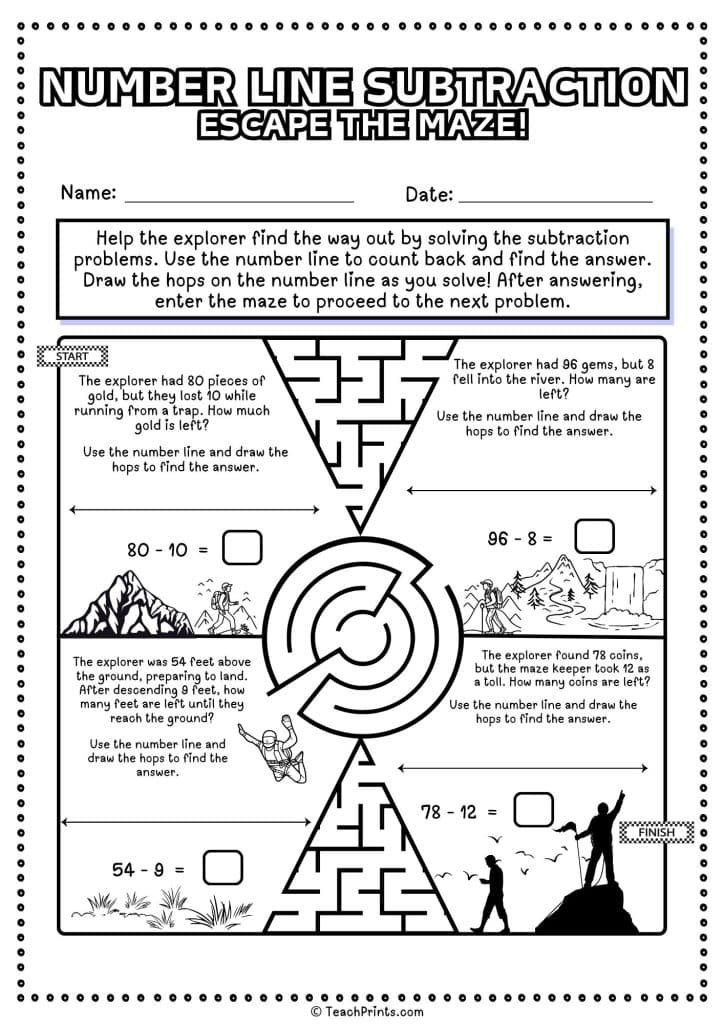 Number Line Subtraction Worksheets - Free! - Teach Prints