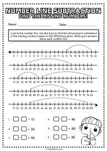 Number Line Subtraction Worksheets - Free! - Teach Prints