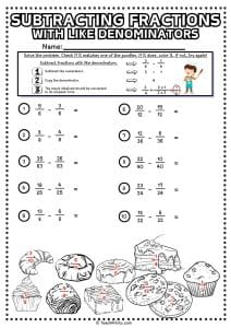 Free Subtracting Fractions With Like Denominators Worksheets - Teach Prints