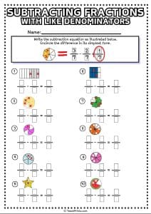 Free Subtracting Fractions With Like Denominators Worksheets - Teach Prints