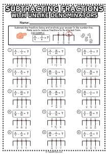 Free Subtracting Fractions with Unlike Denominators Worksheets - Teach ...