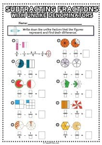 Free Subtracting Fractions with Unlike Denominators Worksheets - Teach ...